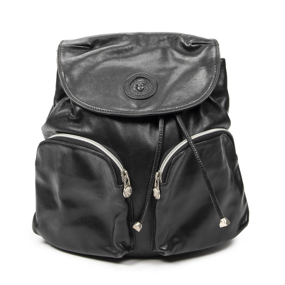 Versace | Bags | Versace Medusa Double Front Pocket Backpack In Black ...